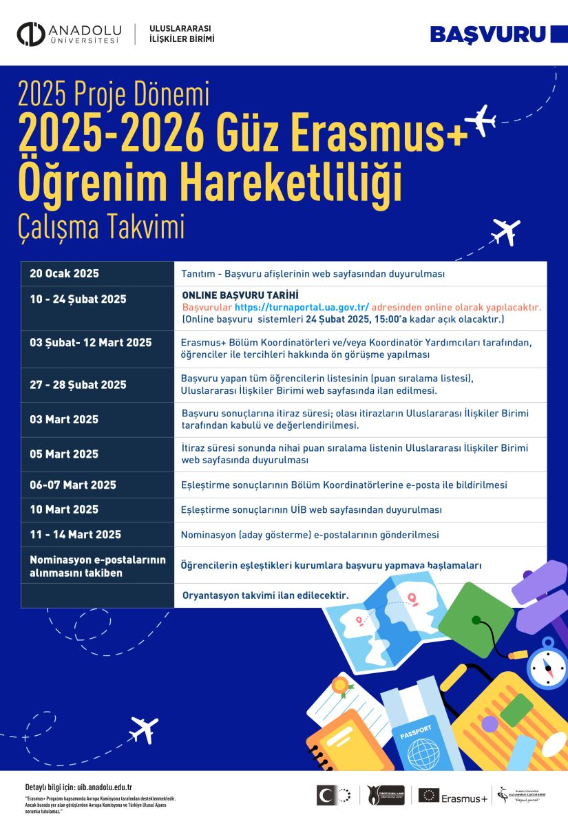 2025 Proje Dönemi / 2025-2026 Güz Dönemi Erasmus+ Öğrenim Hareketliliği Başvurusu | Anadolu ...